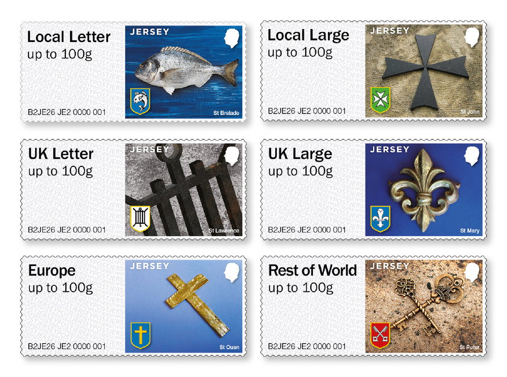 Post & Go: JE03 -Parish Symbols Part 1 - Stamp Strip – Jersey Stamps
