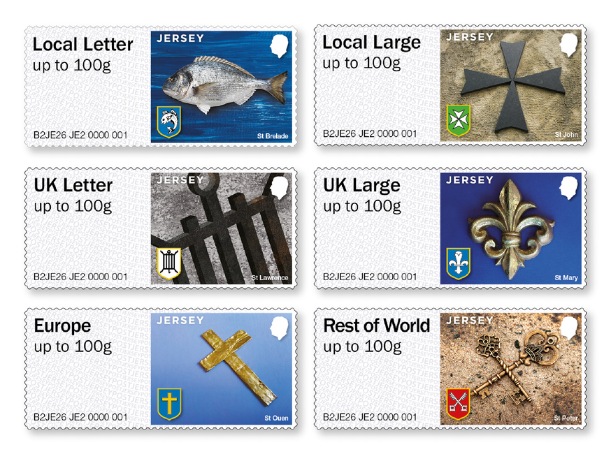 Post & Go: JE03 -Parish Symbols Part 1 - Stamp Strip – Jersey Stamps