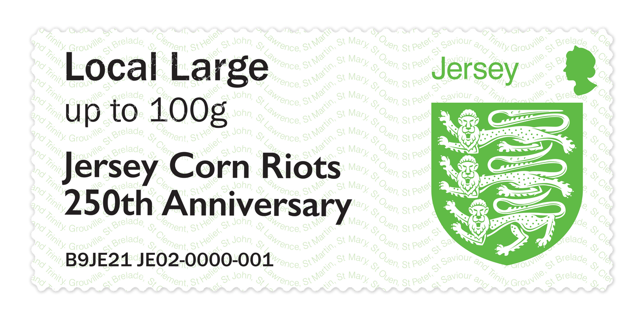 Corn Riots Overprint | Post & Go JE02: Jersey Crests Strip – Jersey Stamps