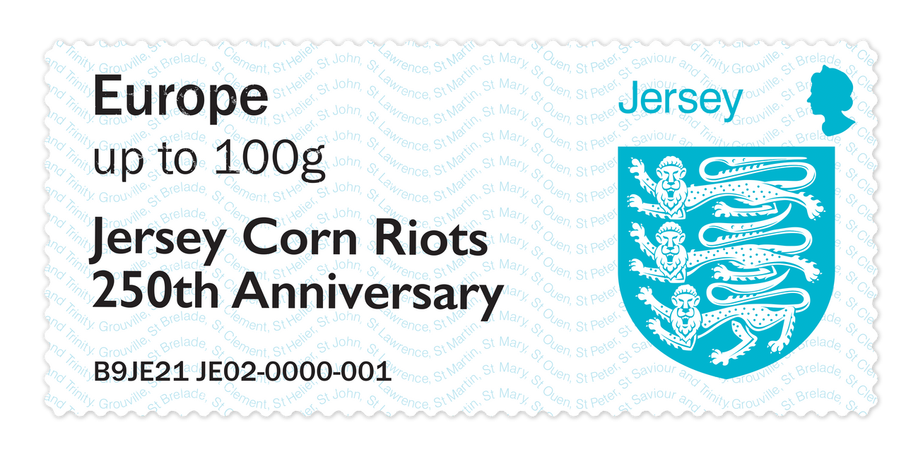 Corn Riots Overprint | Post & Go JE02: Jersey Crests Strip – Jersey Stamps